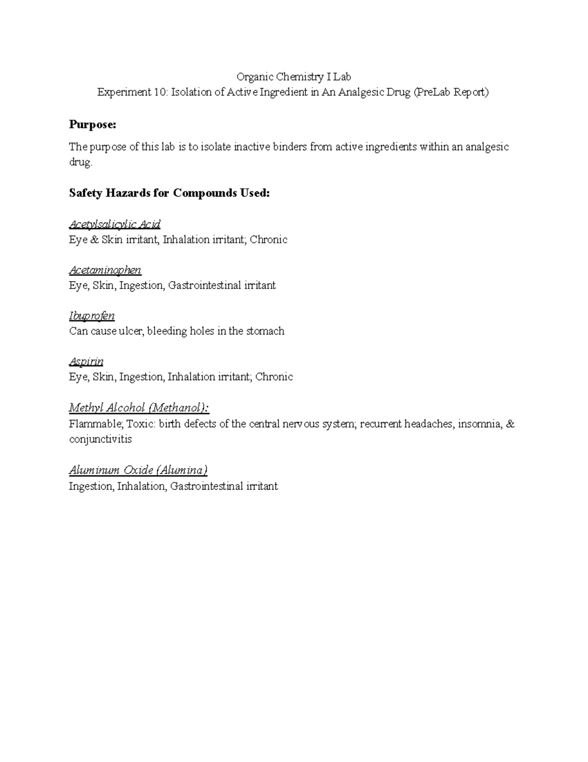 Organic Chemistry I Lab Experiment 10: Isolation of Active Ingredient ...