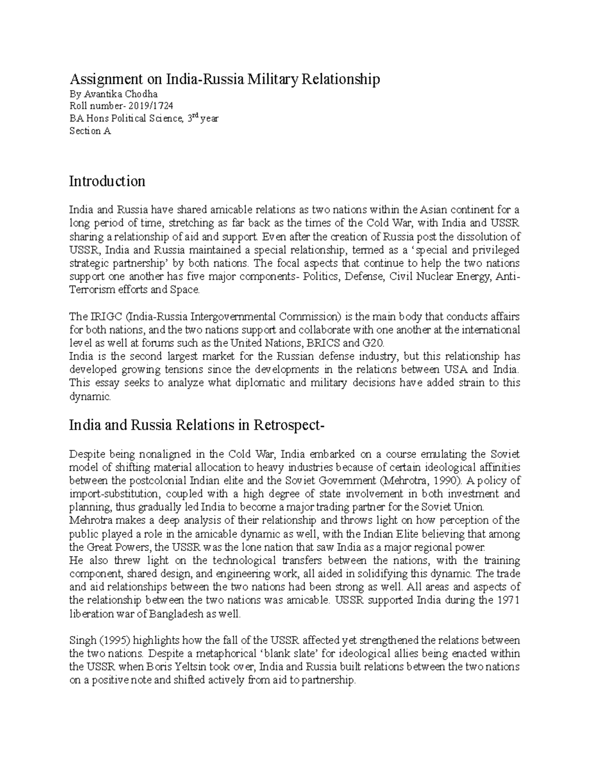 India Russia relations IFP - Assignment on India-Russia Military ...