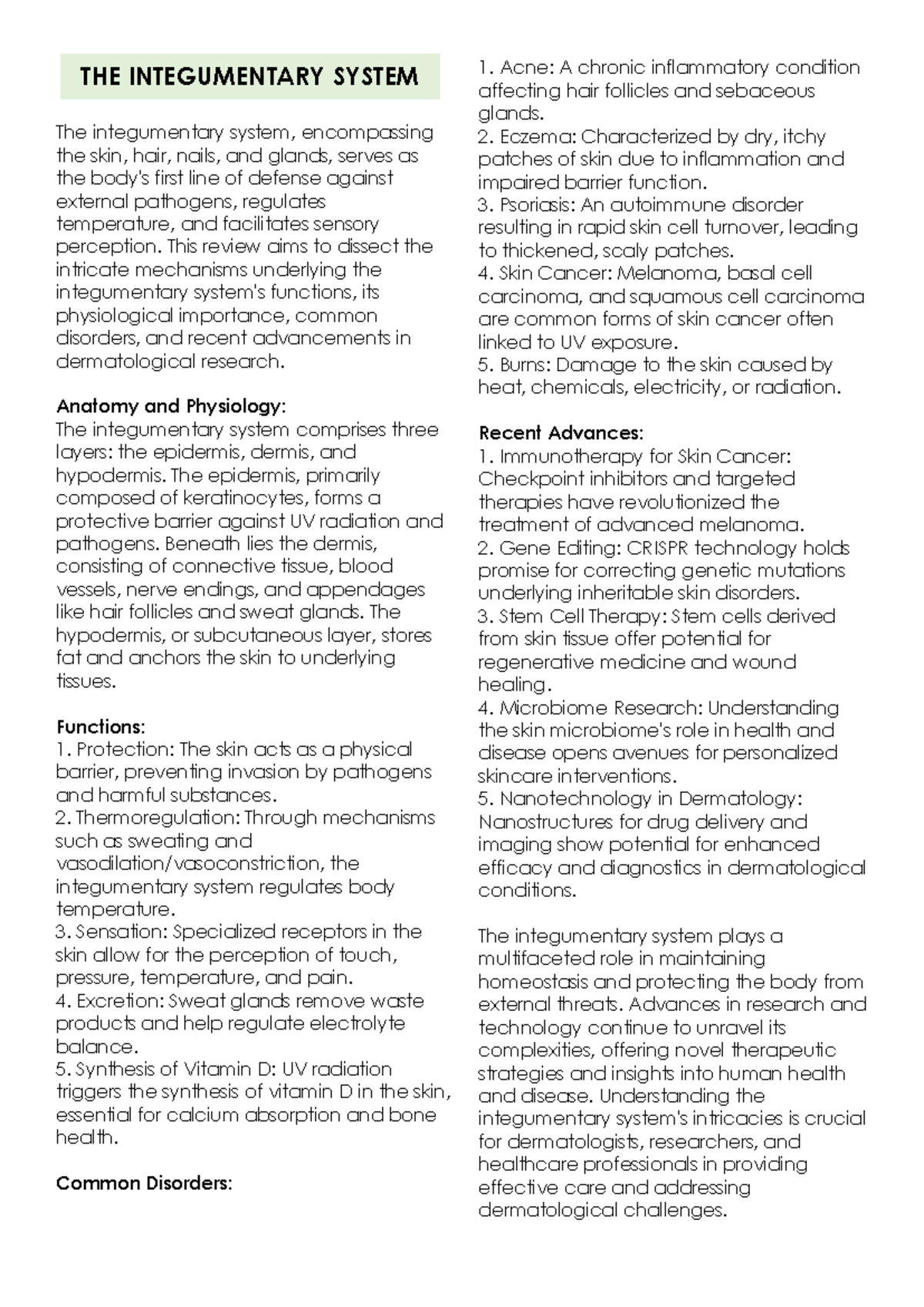 THE Integumentary System - The integumentary system, encompassing the ...
