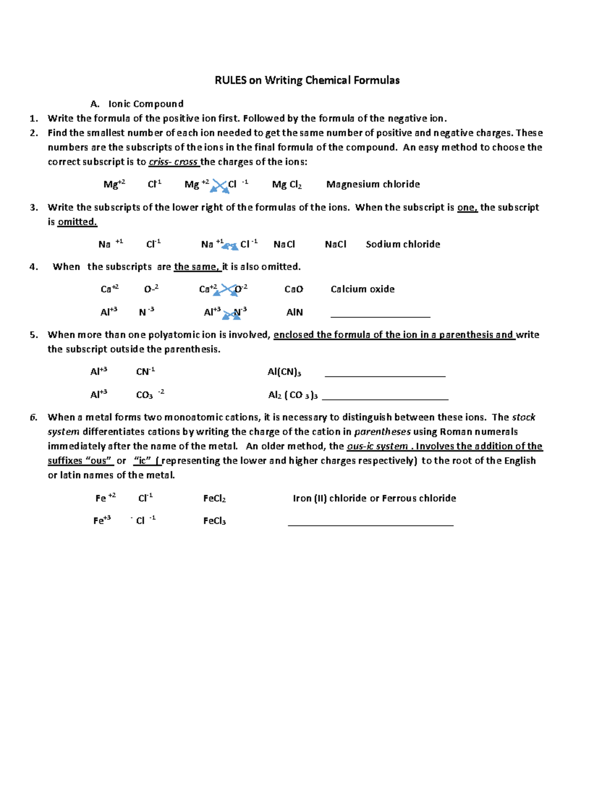 Rules on Writing Chemical Formulas With Exercises - RULES on Writing ...