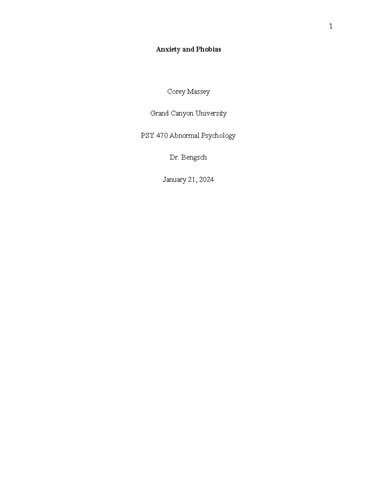 PSY 470 Sheldon Cooper - Anxiety and Phobias Corey Massey Grand Canyon ...