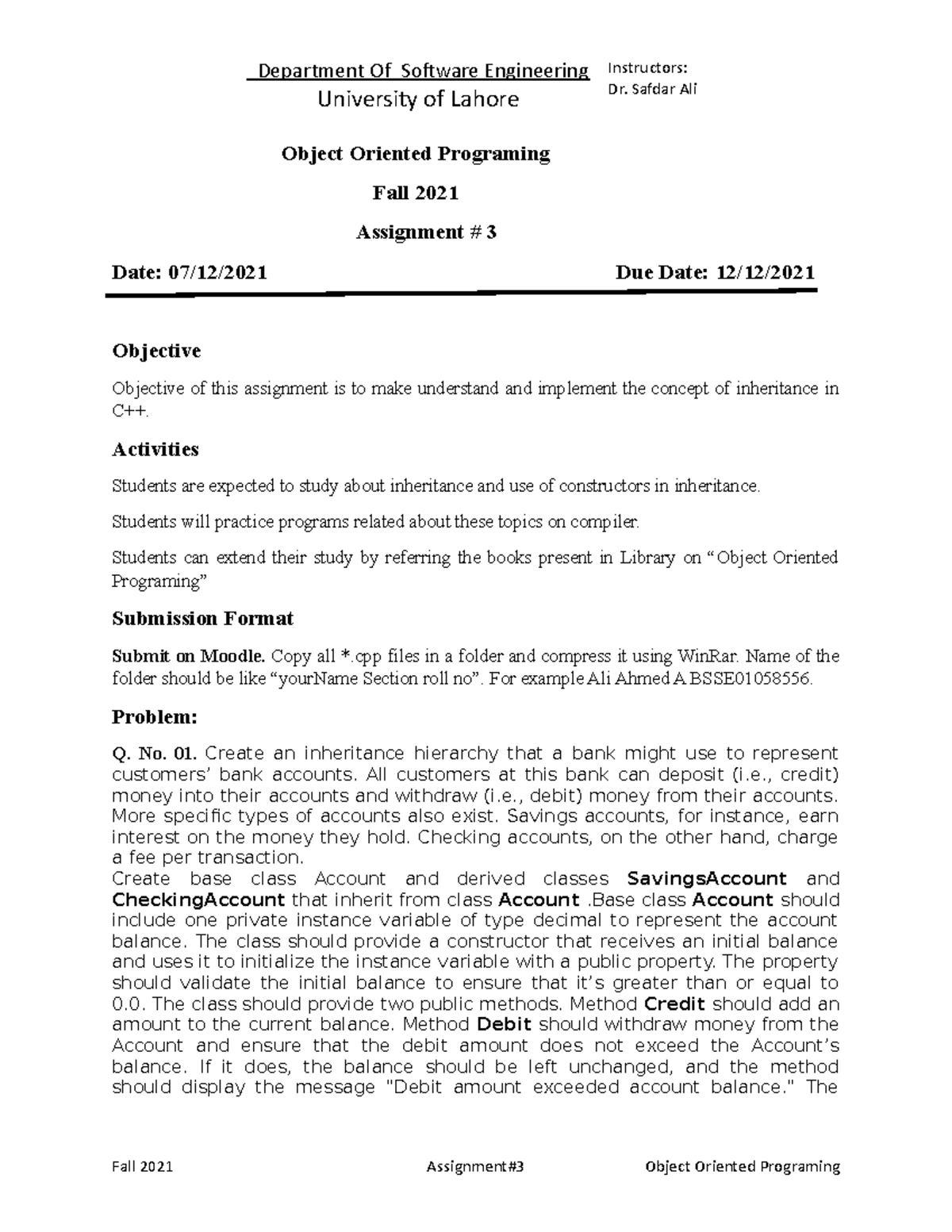 Object oeiented programming project - Department Of Software ...