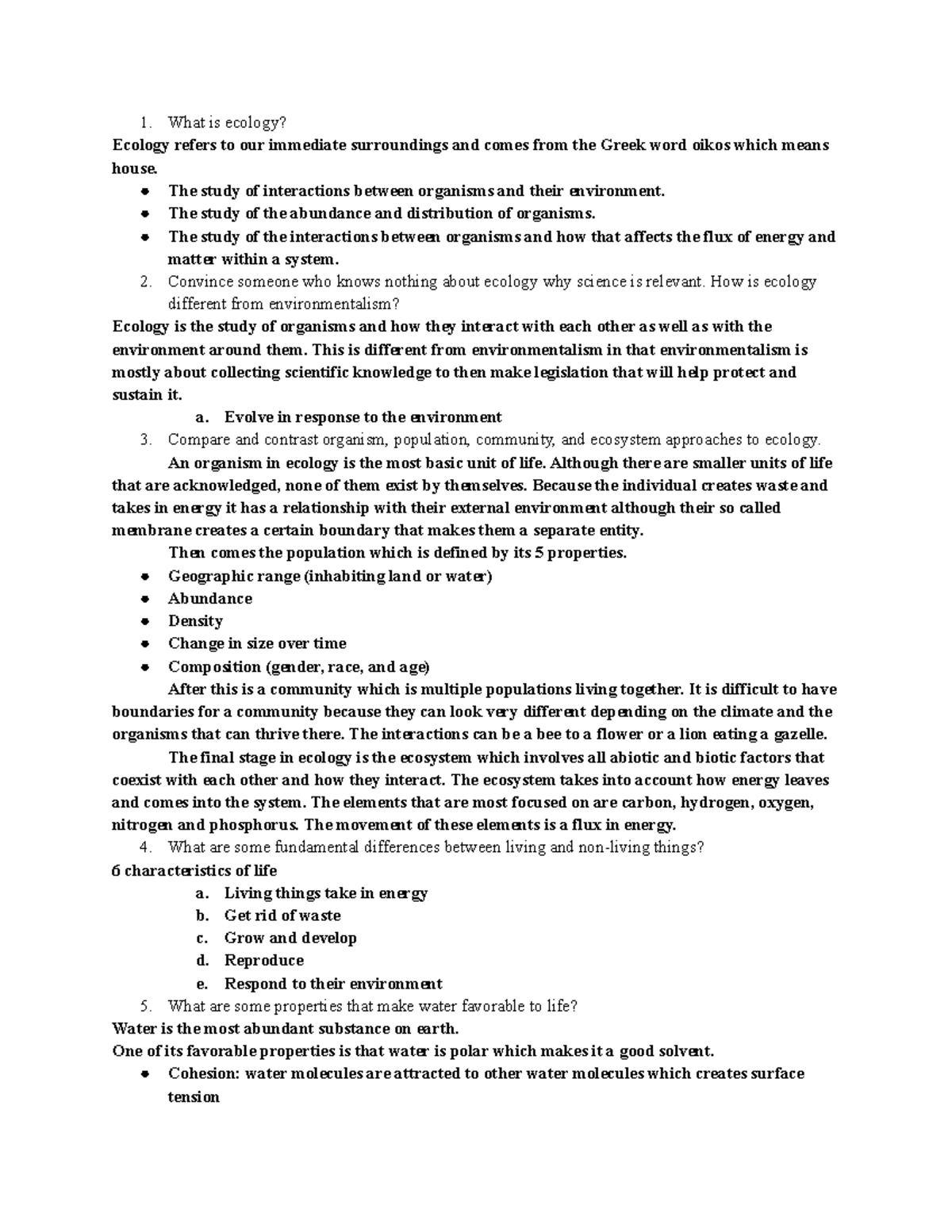 Ecology Exam 1 - Study Guide - What is ecology? Ecology refers to our ...