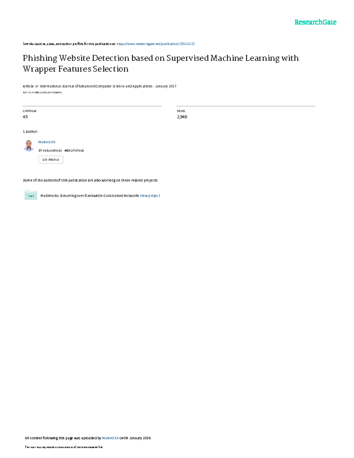Published Phishing Website Detection Based On Supervised Machine Learning See Discussions