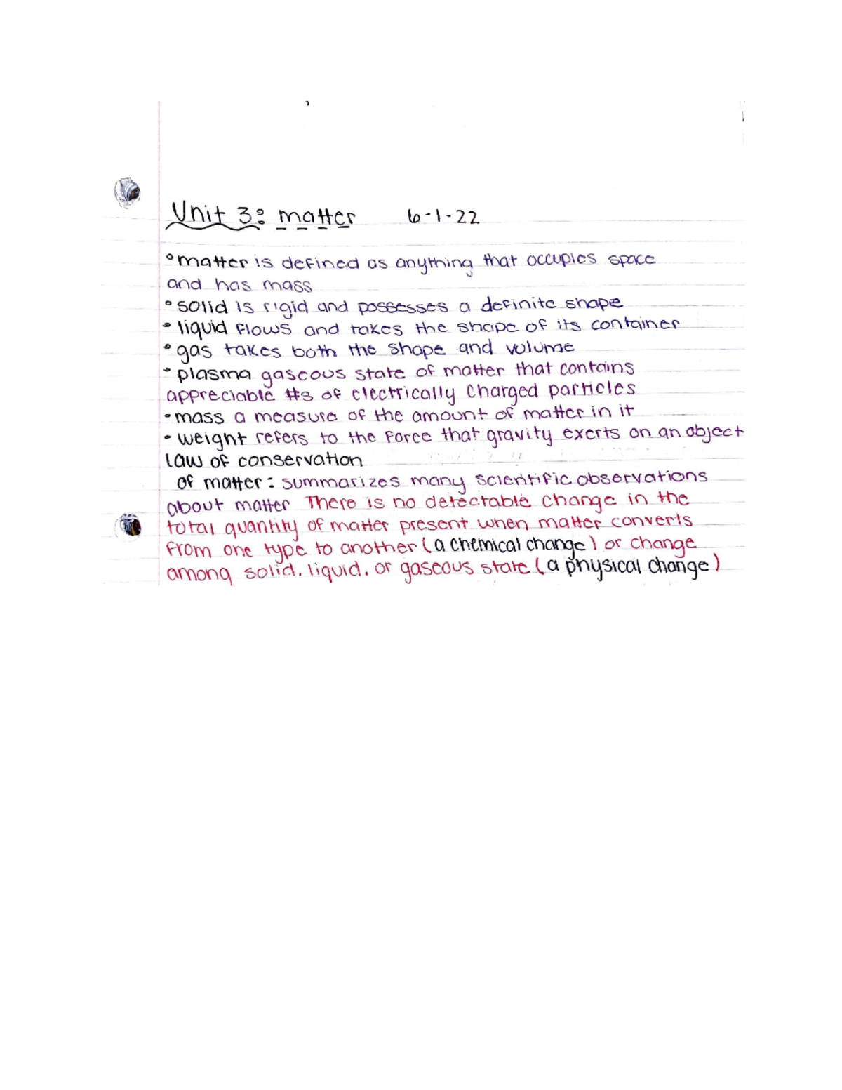UNIT 3: MATTER AND LAW OF CONSERVATION - CHM 1151 - CGCC - Studocu