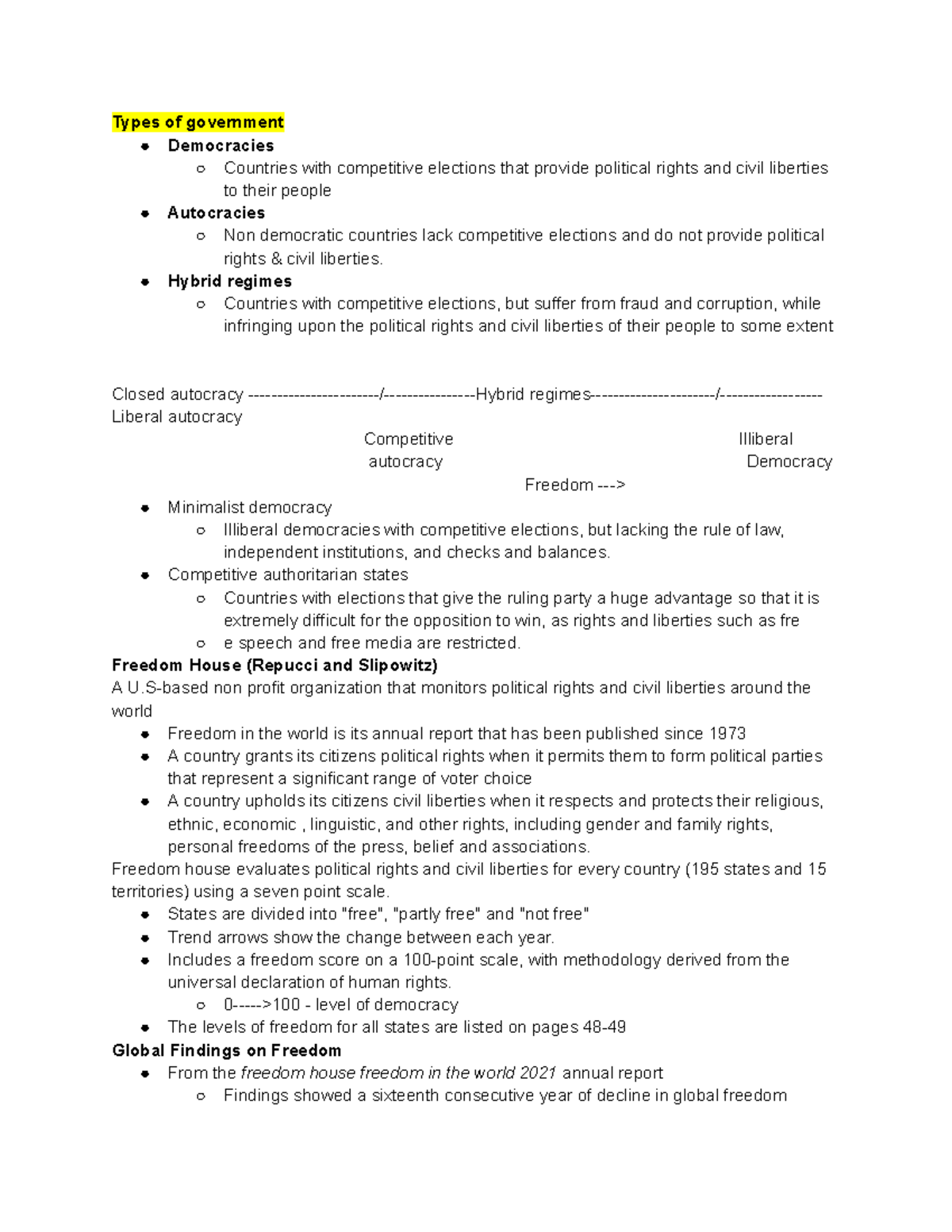 Types of government - Hybrid regimes Countries with competitive ...