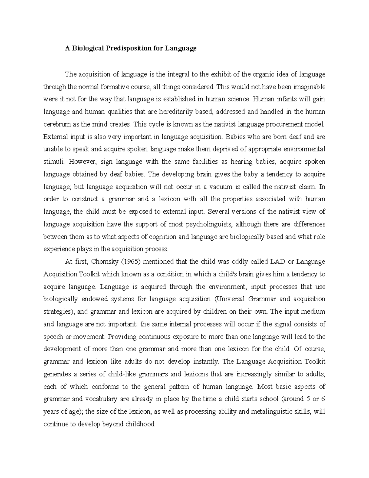 A Biological Predisposition for Language - This would not have been ...