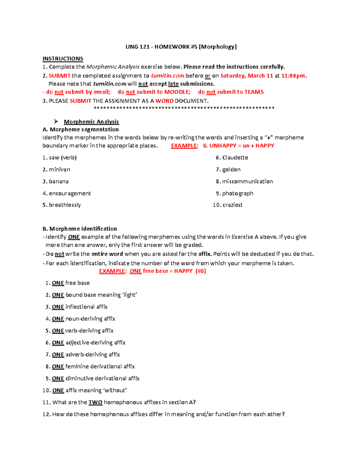 HW 5 Morphology - Lecture Notes - LING 121 - HOMEWORK #5 [Morphology ...