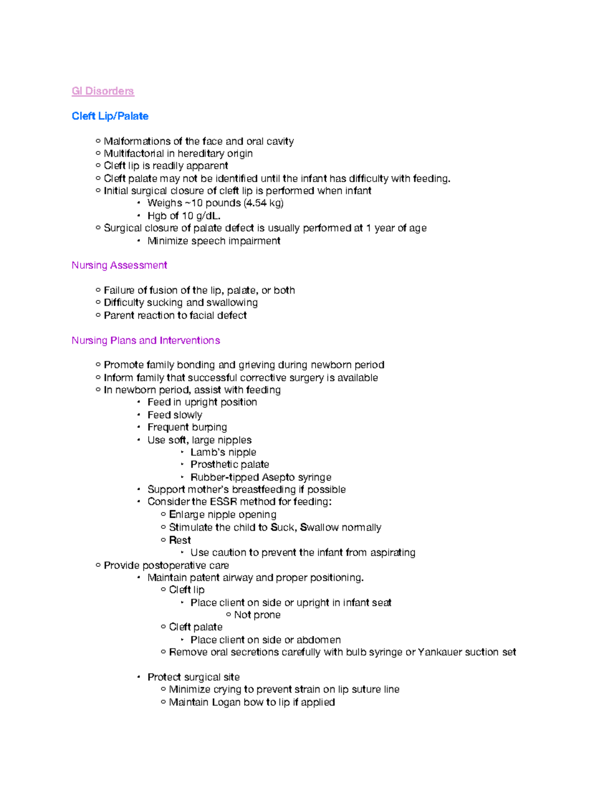Peds GI and metabolic endocrine disorders [9103] - GI Disorders Cleft ...