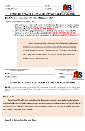 ALS Assessment Form 1 - ILA Description - ALS Assessment Form 1 10 ...