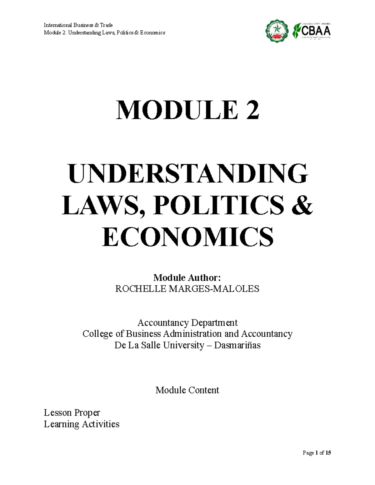 Module 2- Lesson Proper Learning Activities (1) - Module 2 ...