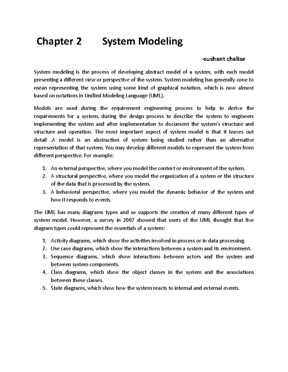 Chapter 2 - Chapter 2 System Modeling -sushant chalise System modeling ...