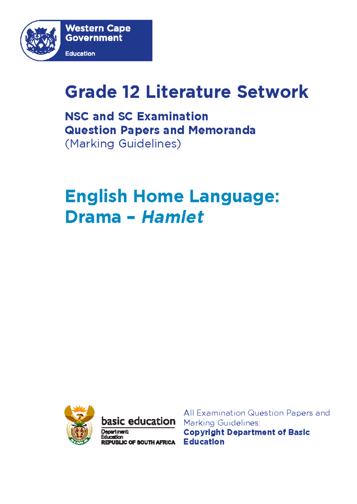 4440Gr12 Exams Setwork Drama Hamlet X1a min - Grade 12 Literature ...