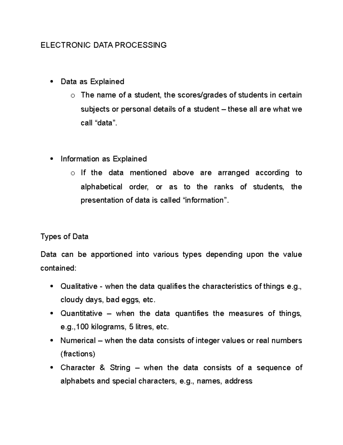 Electronic DATA Processing - ELECTRONIC DATA PROCESSING Data as ...