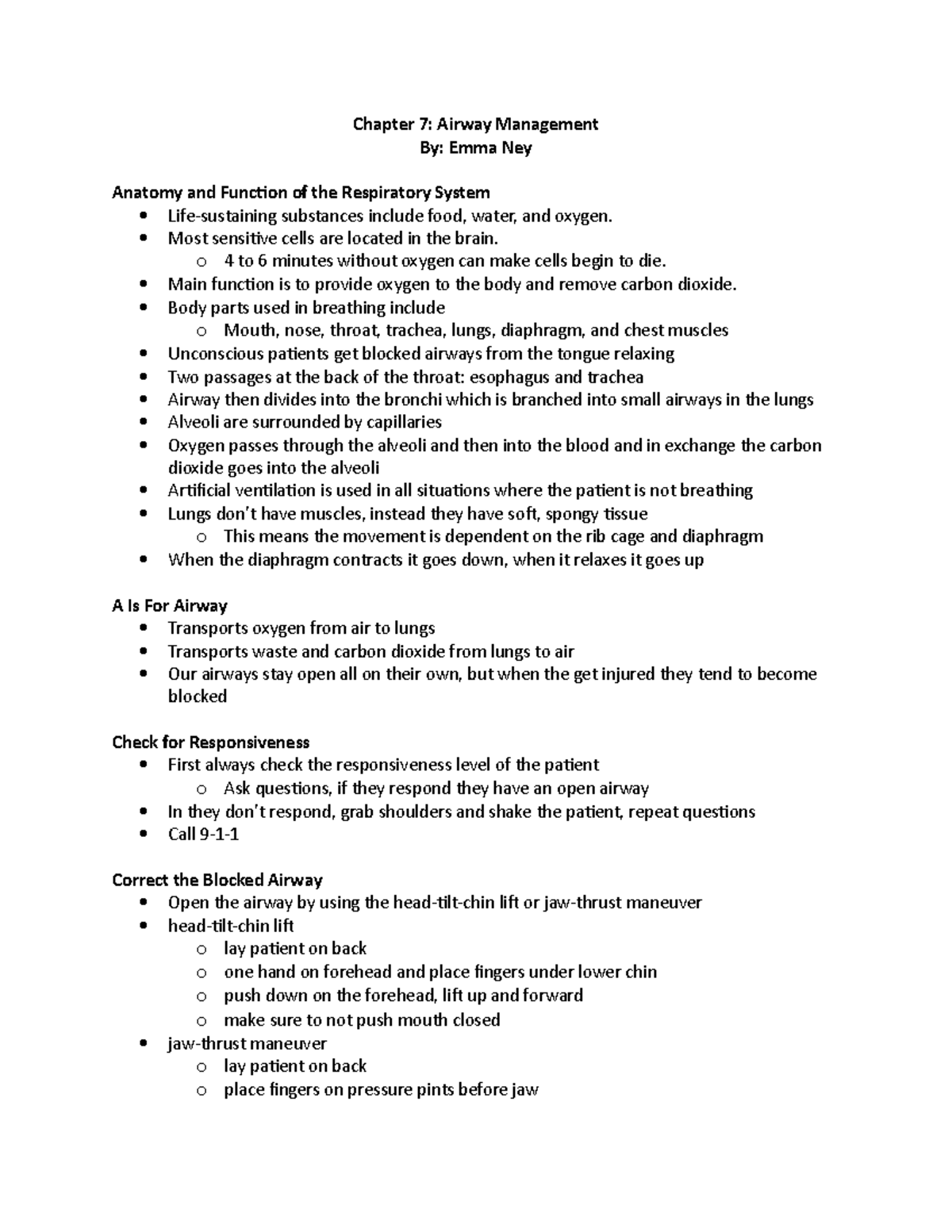 Chapter 7 Outline - Chapter 7: Airway Management By: Emma Ney Anatomy ...