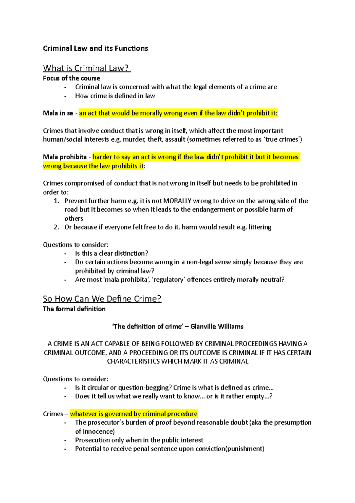 Criminal Law Introduction Notes - LL108 - London School of Economics ...