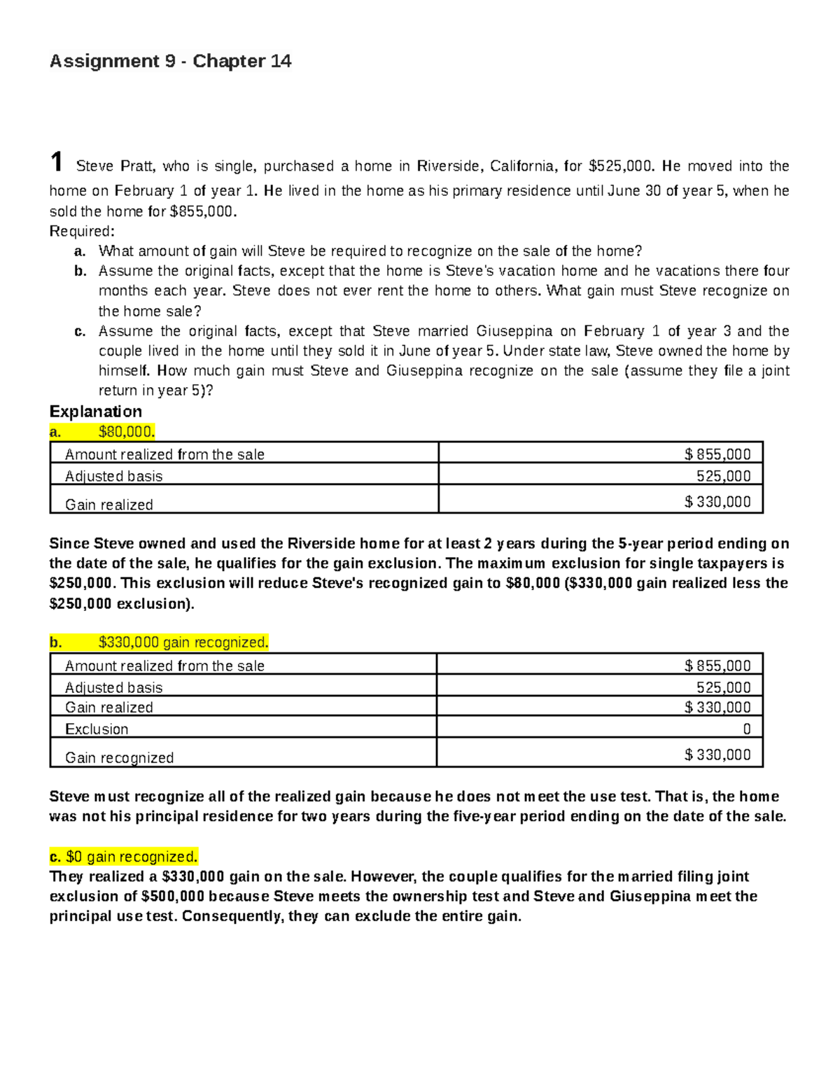 Chapter 14 QUIZ - Answers - Google Docs - 𝟭 Steve Pratt, who is single ...