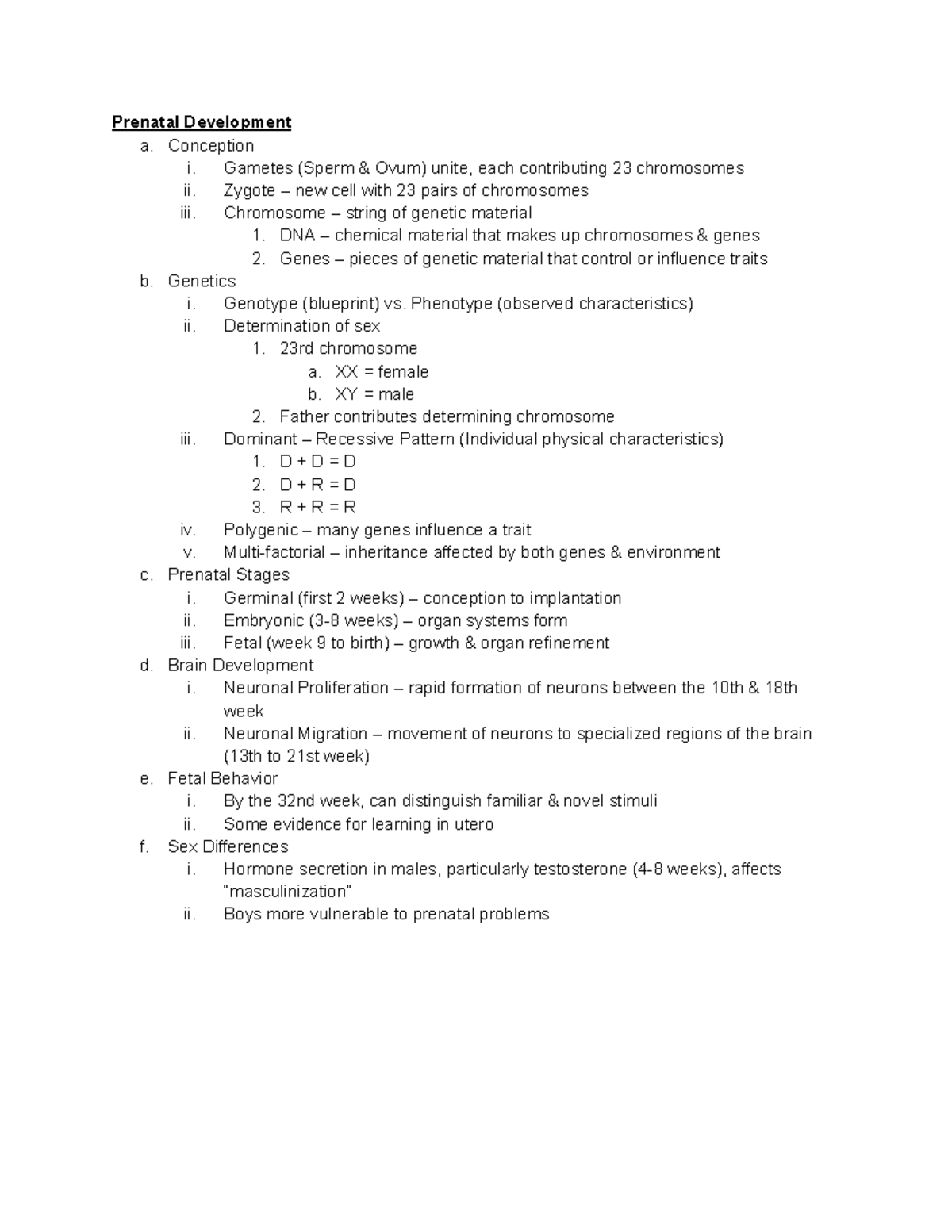 Prenatal Development Lecture Notes For First Exam Prenatal Development A Conception I