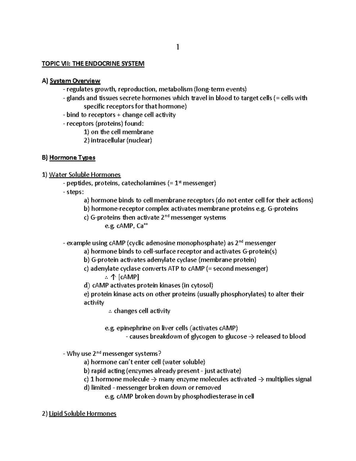 Topic VII The Endocrine System - TOPIC VII: THE ENDOCRINE SYSTEM A ...