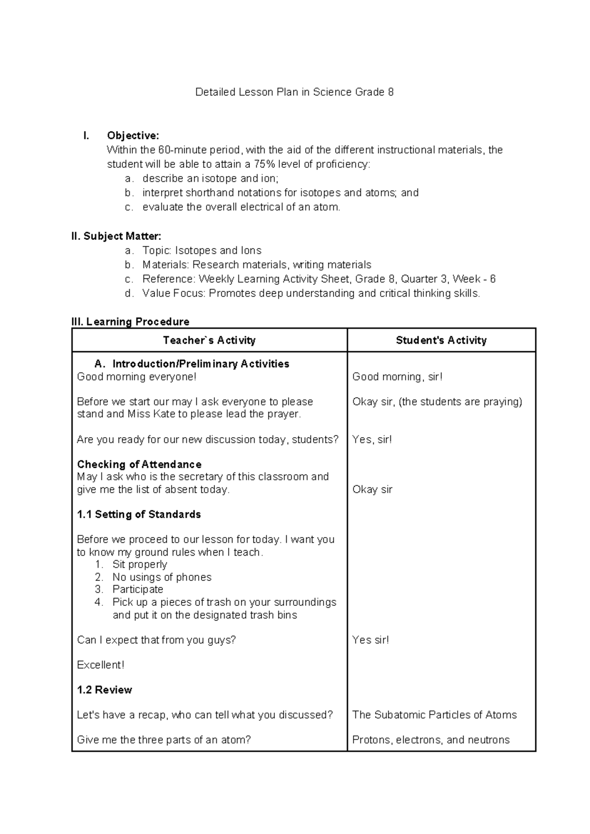 Isotopes-and-ions final - Detailed Lesson Plan in Science Grade 8 I ...