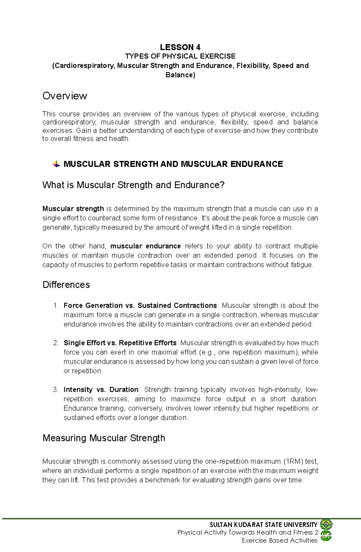 Lesson 4 Types of Exercises - SULTAN KUDARAT STATE UNIVERSITY Physical ...