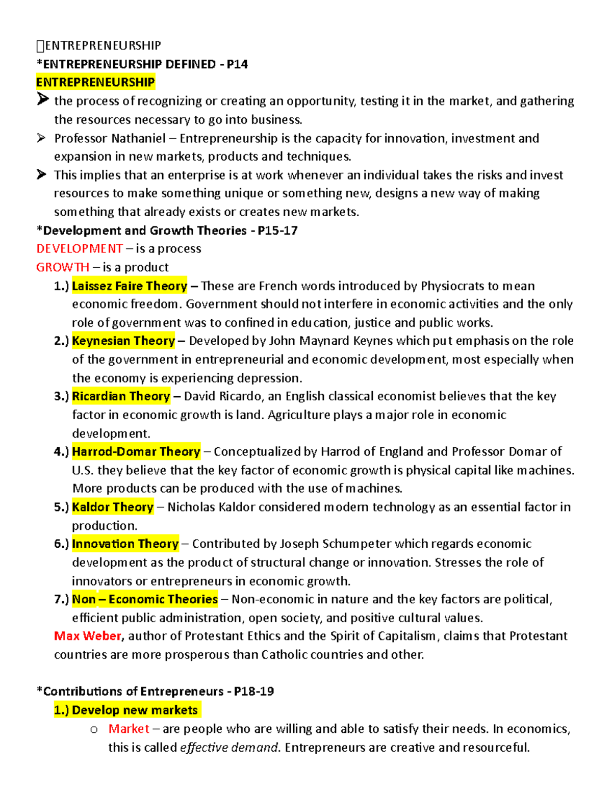 Entrepreneurship Notes - ENTREPRENEURSHIP *ENTREPRENEURSHIP DEFINED - P ...
