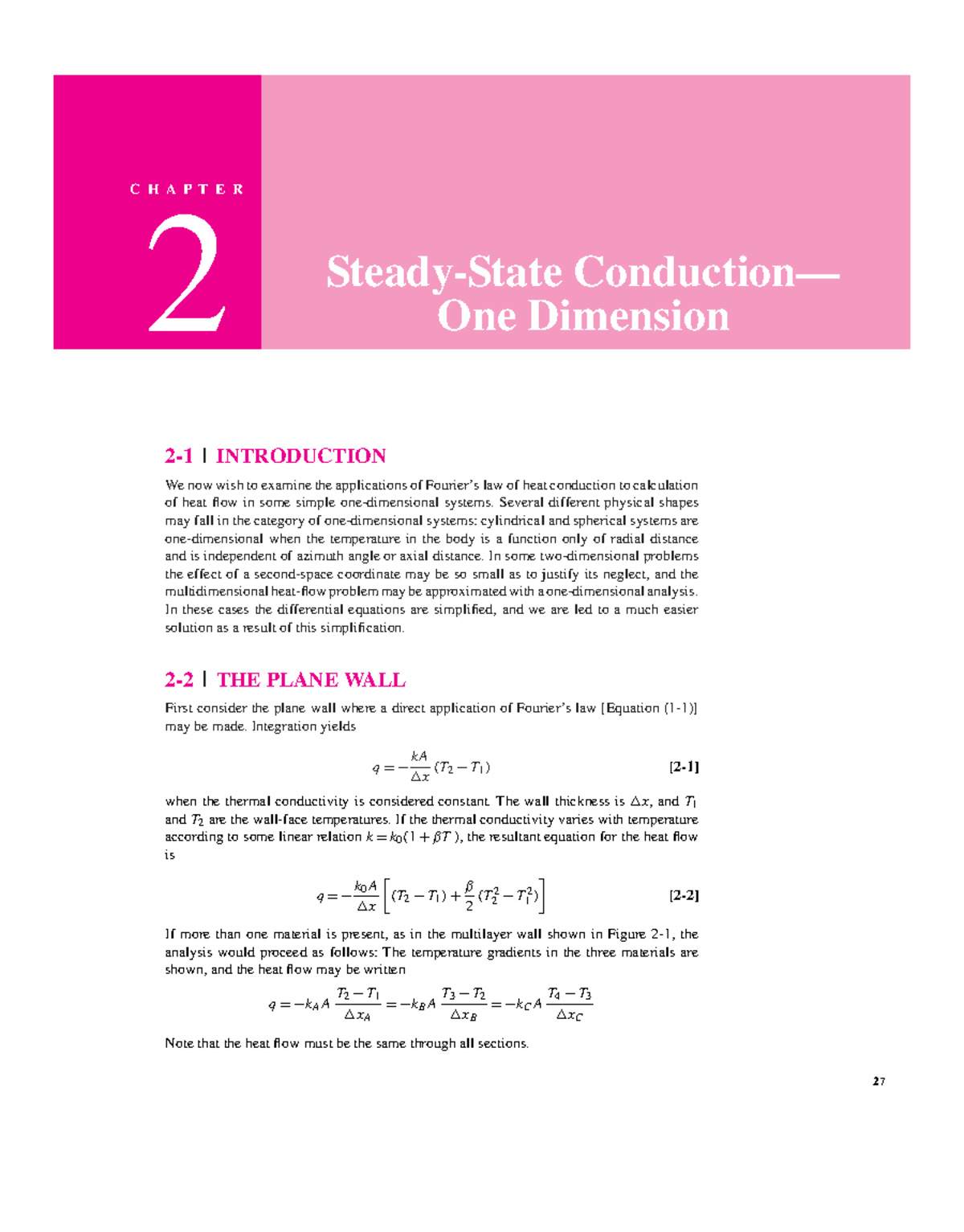 Ch. 02 Conduction 1-D - heat transfer sheets - CHAPTER 2 Steady-State ...