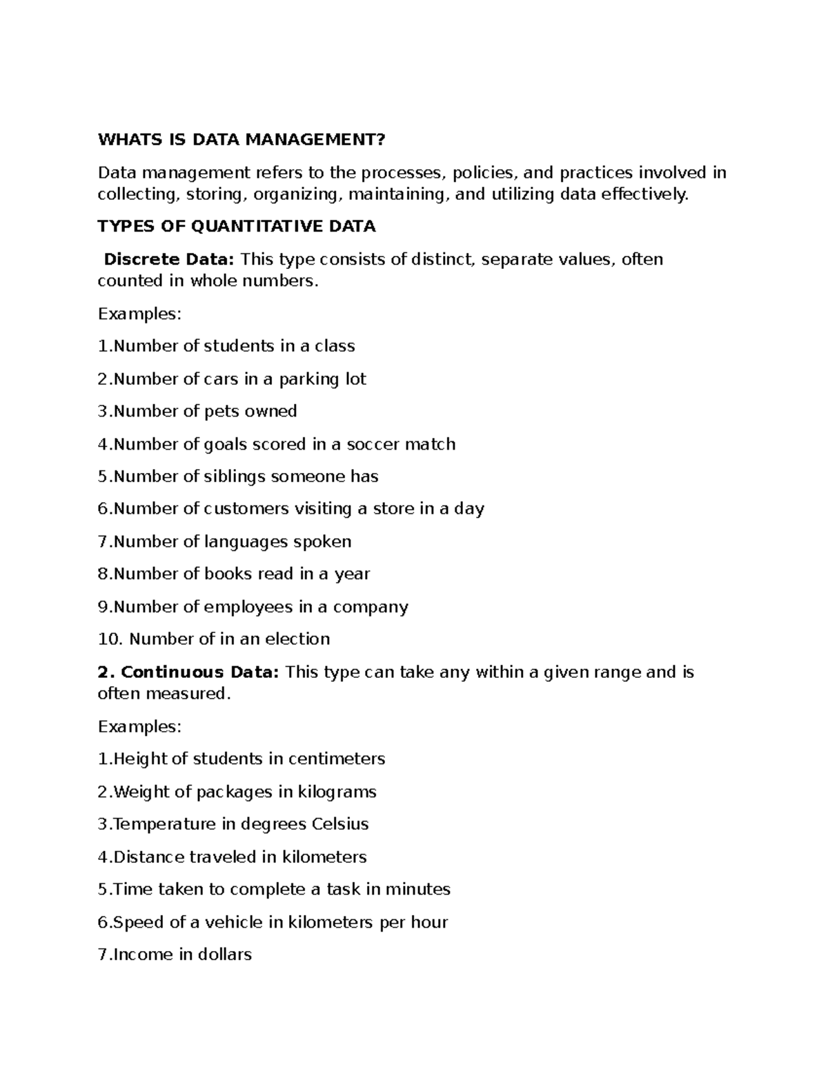Mathematics in the modernworld - WHATS IS DATA MANAGEMENT? Data ...