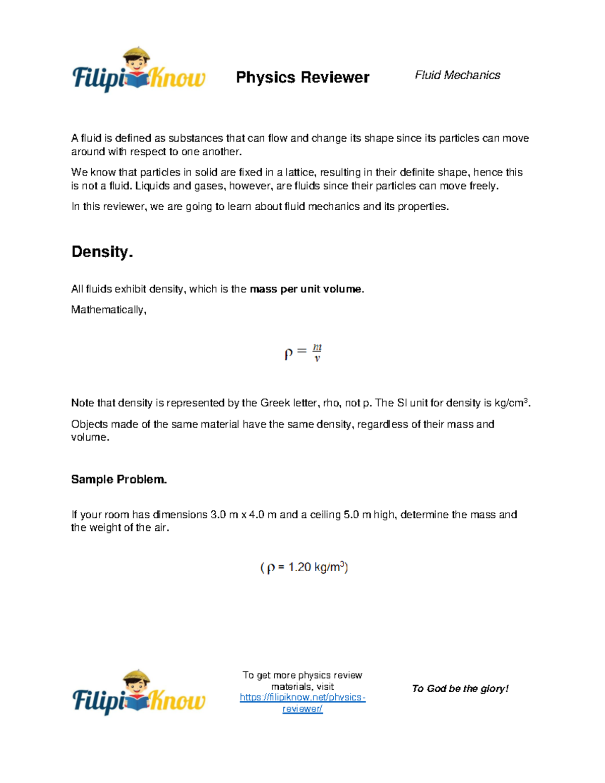 Fluid-Mechanics - Lecture in physics - To get more physics review ...