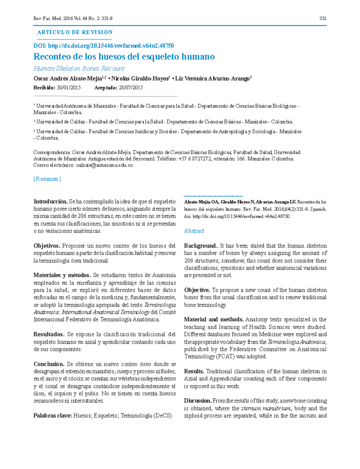 1p Lectura Reconteo de los 206 huesos - A RT Í C U L O D E R E V I S I ...