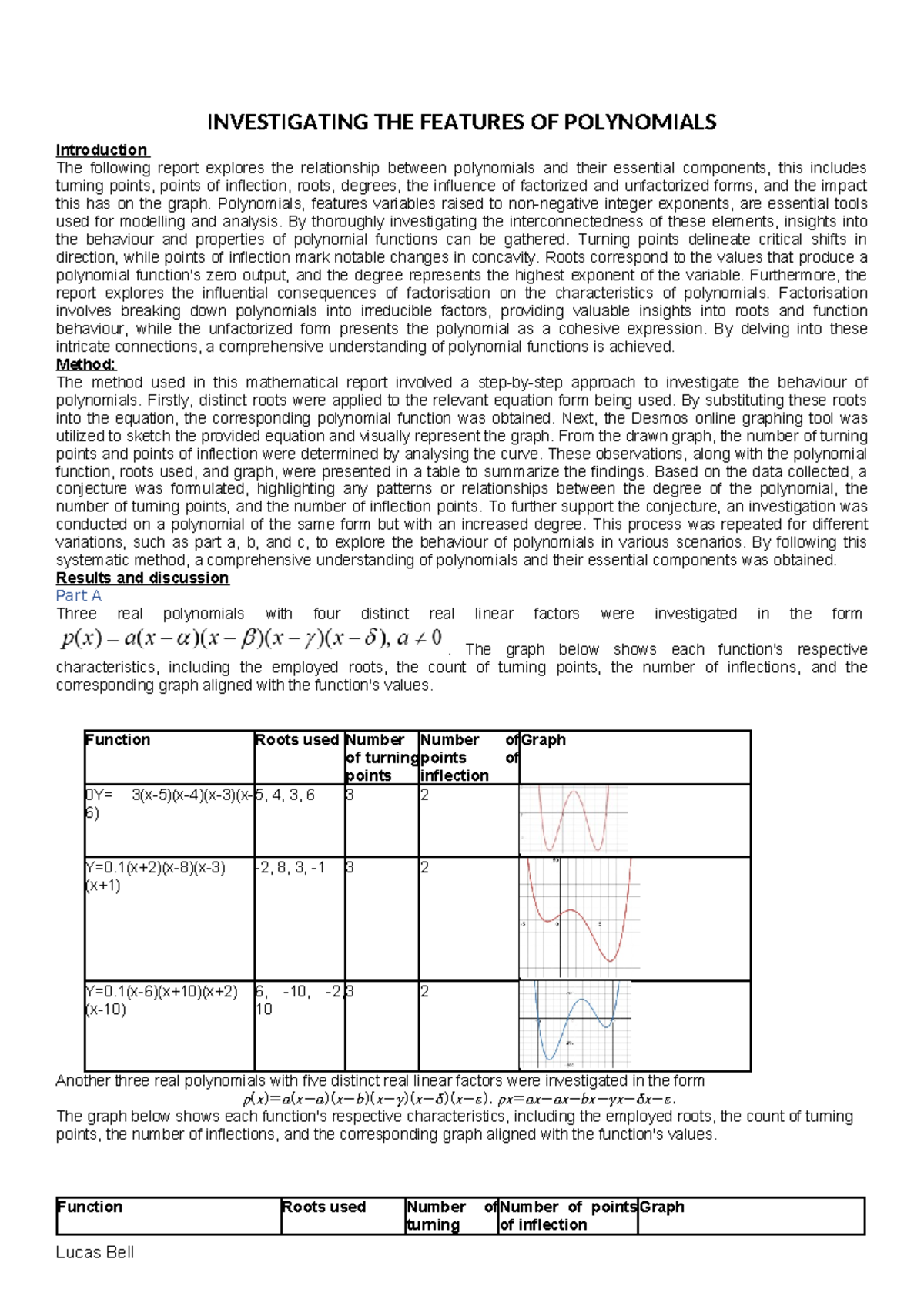 Polynomials - Features - INVESTIGATING THE FEATURES OF POLYNOMIALS Introduction The following ...