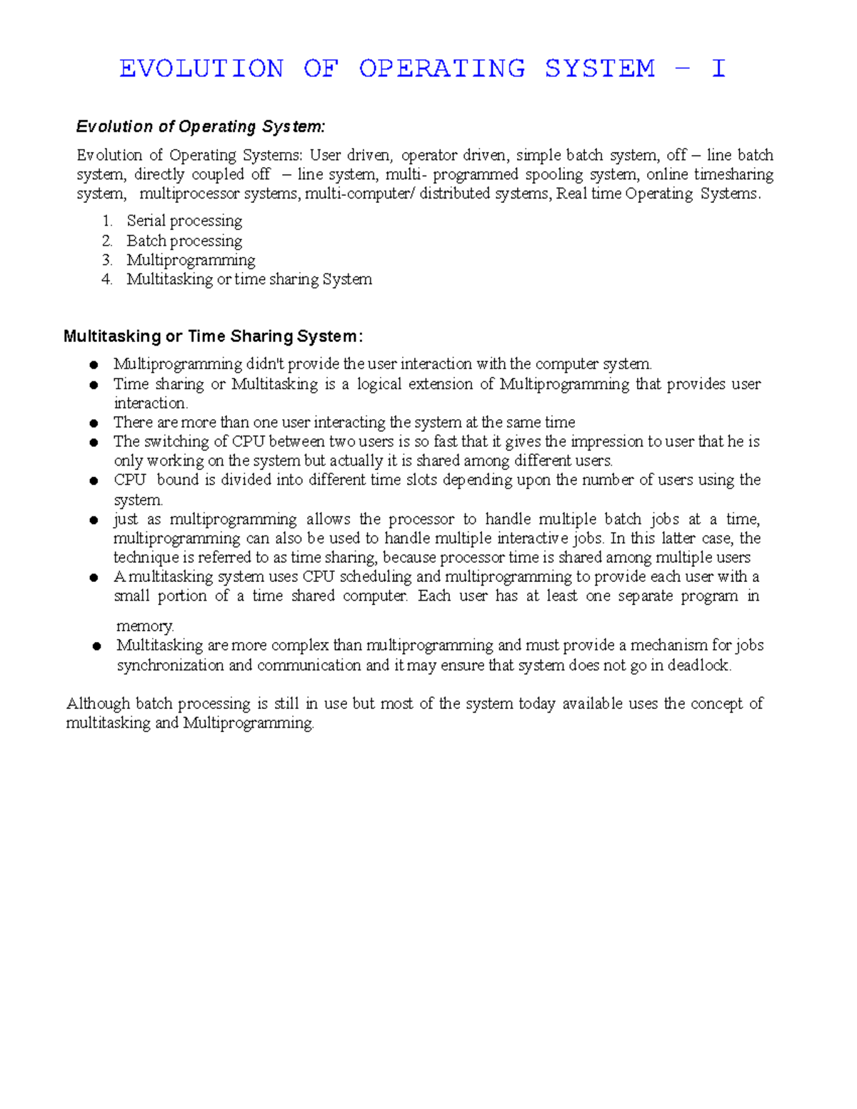 Evolution of Operating System I - Evolution of Operating System ...