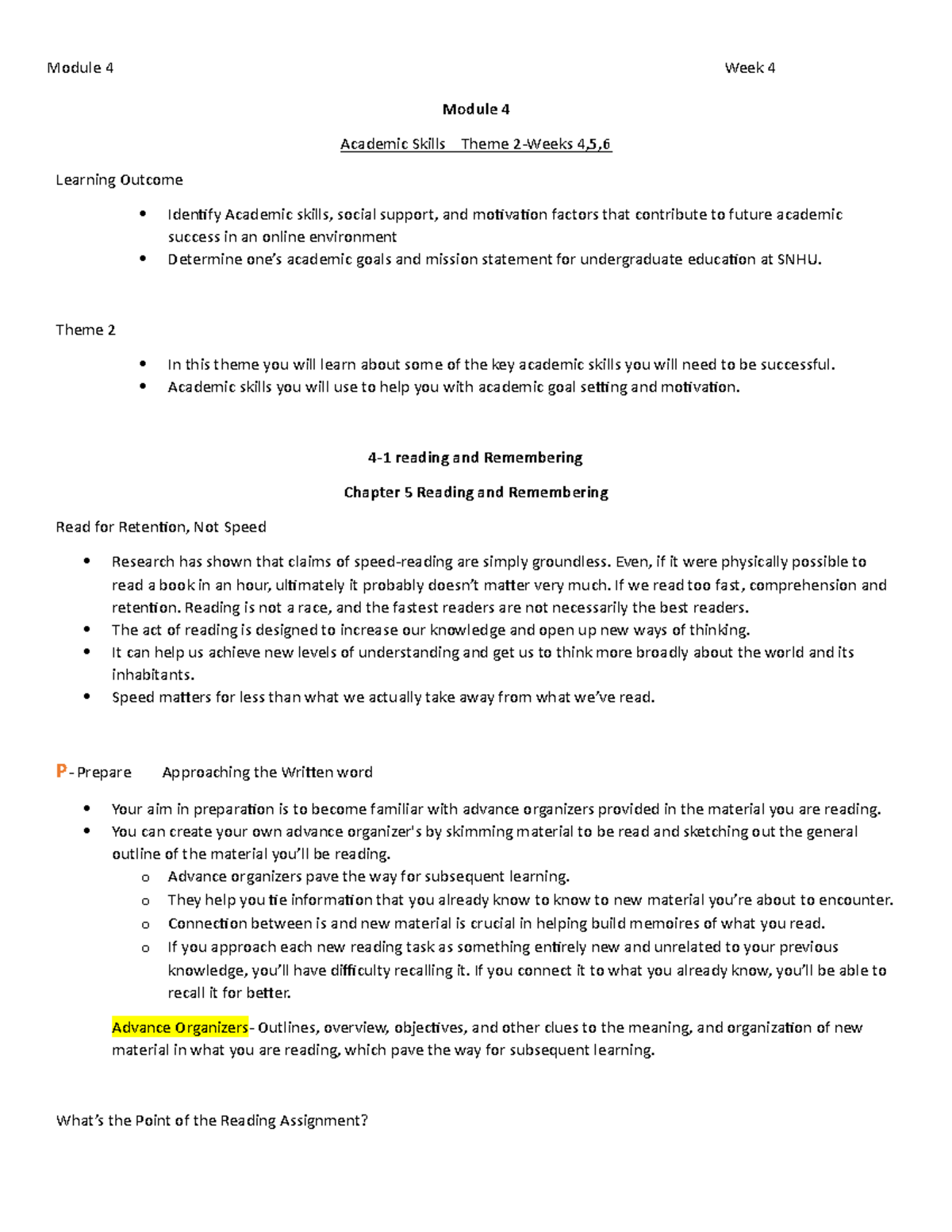 Week 4 Notes module 4 - Module 4 Academic Skills Theme 2-Weeks 4,5 ...