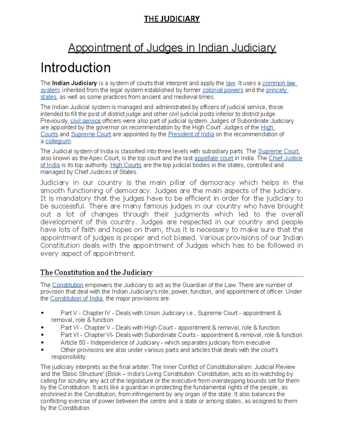 THE Judiciary - fff - THE JUDICIARY Appointment of Judges in Indian ...