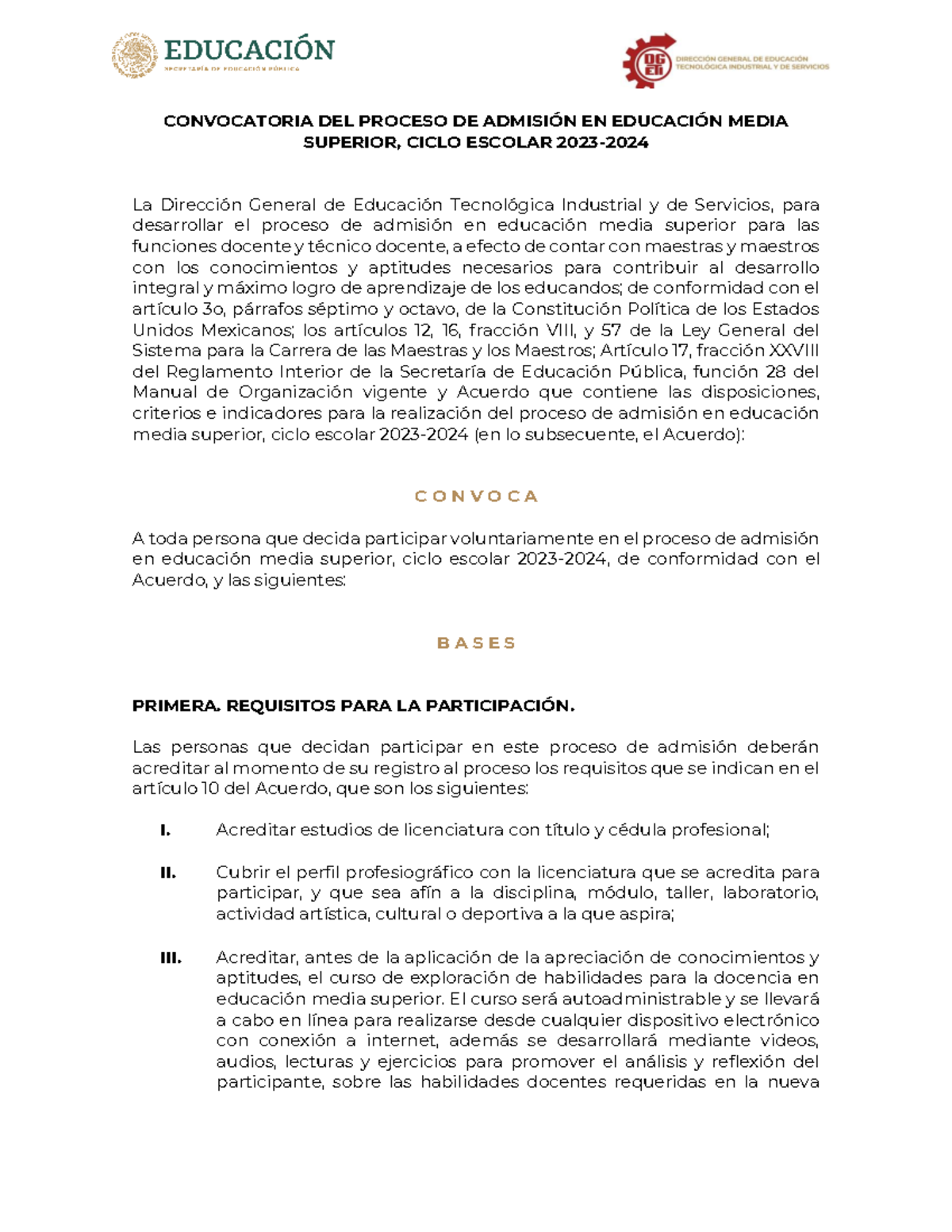 AEMS Dgeti - Convocatorias - CONVOCATORIA DEL PROCESO DE ADMISIÓN EN ...