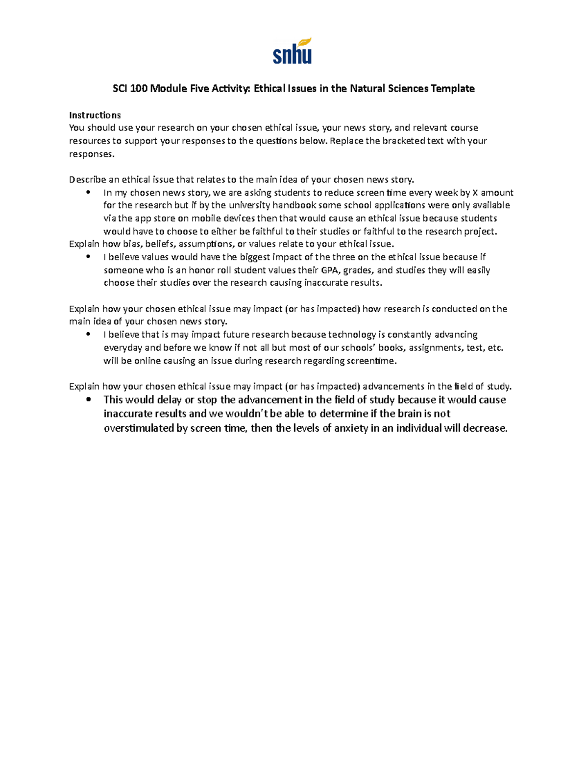 SCI 100 Module Five Activity - AJuarez - SCI 100 Module Five Activity ...