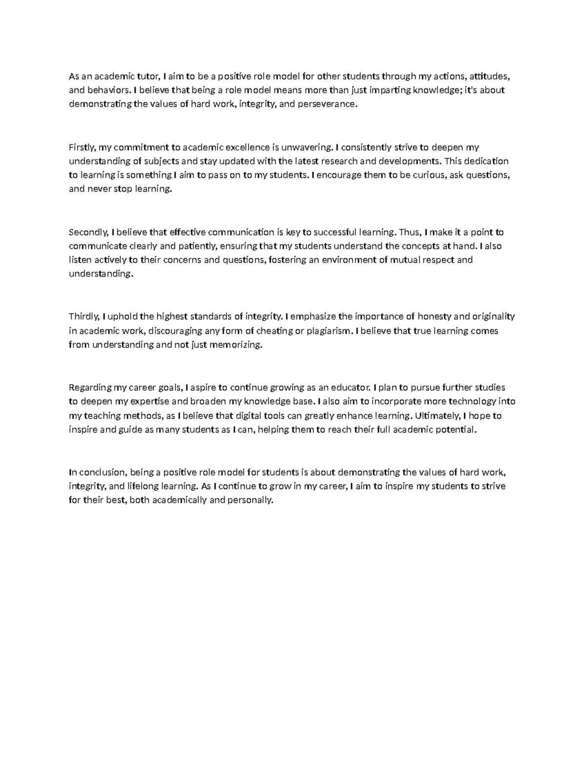 Essay - Some random work - As an academic tutor, I aim to be a positive ...