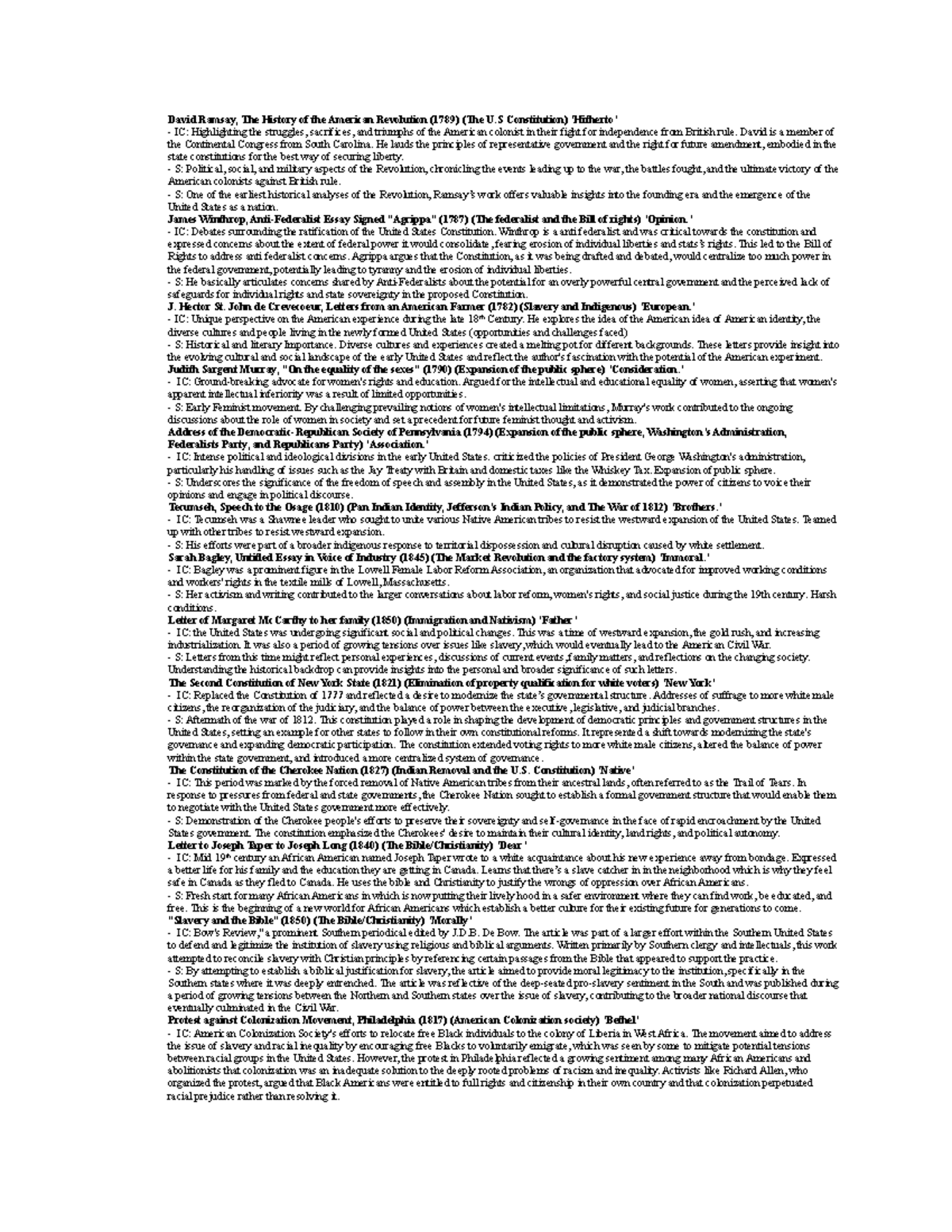 Study Guide HY 103 - David Ramsay, The History of the American ...