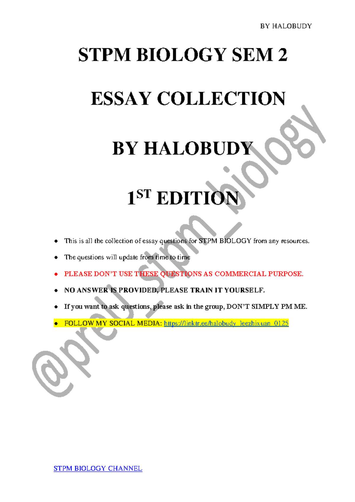 stpm sem 2 essay collection - STPM BIOLOGY SEM 2 ESSAY COLLECTION BY ...