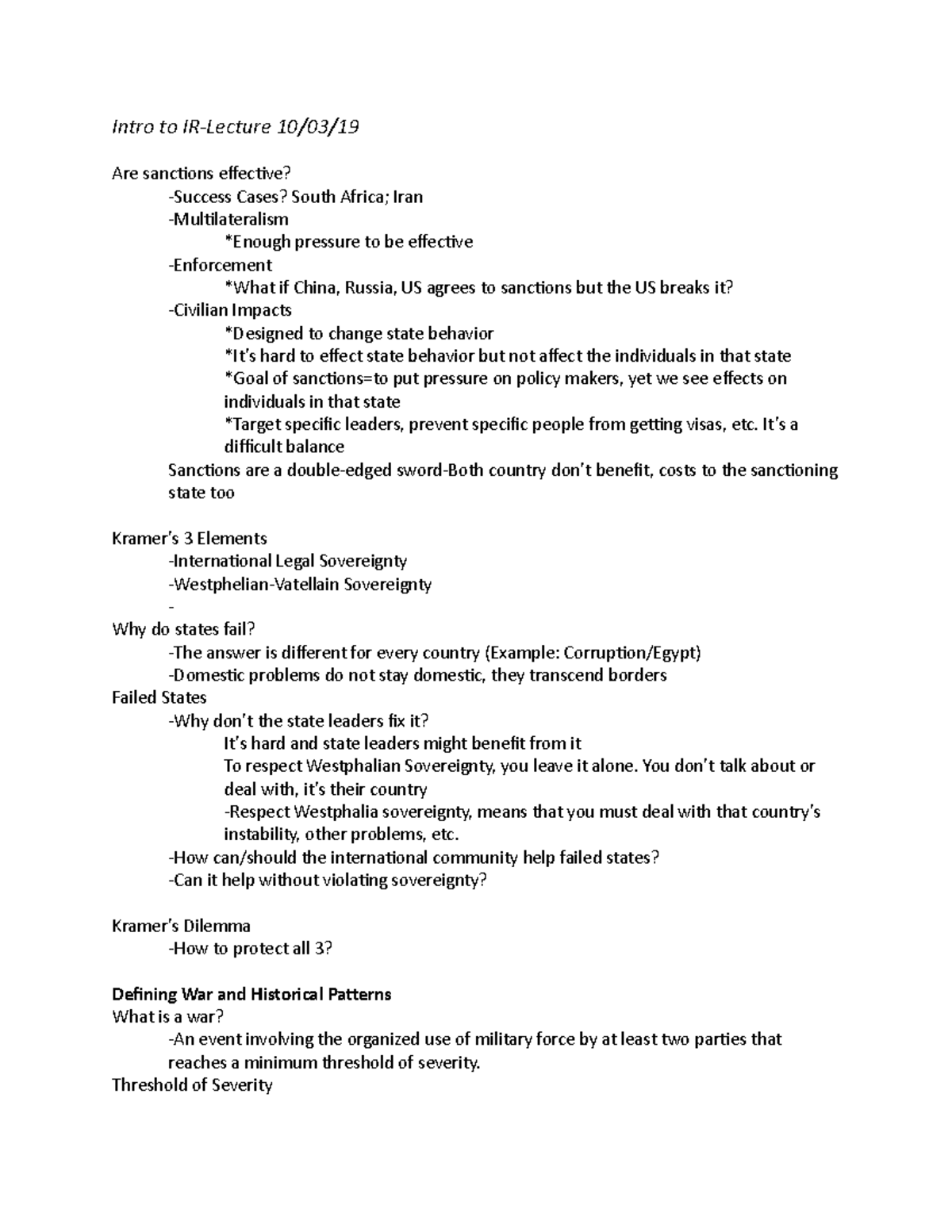 Intro To Ir Lecture Notes Intro To Ir Lecture 1003 Are Sanctions Effective Success Cases