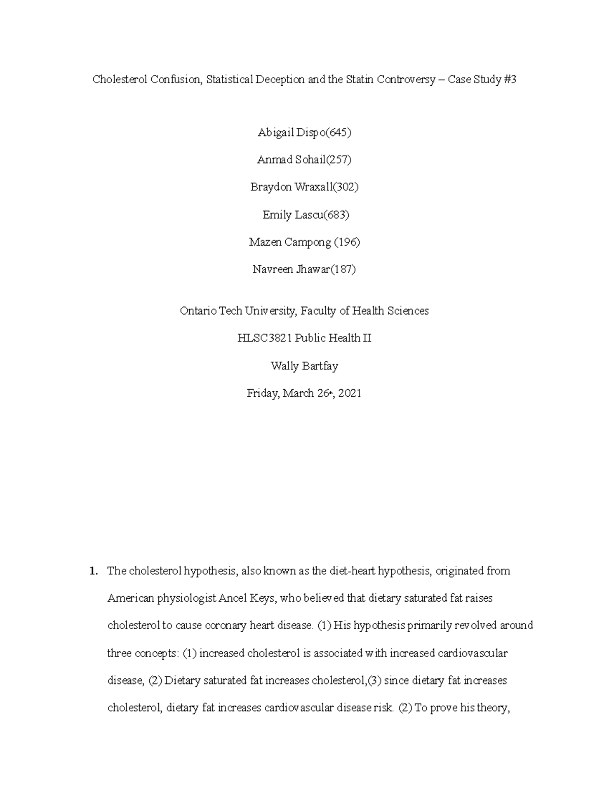 Case study 3 - assignment - Cholesterol Confusion, Statistical ...