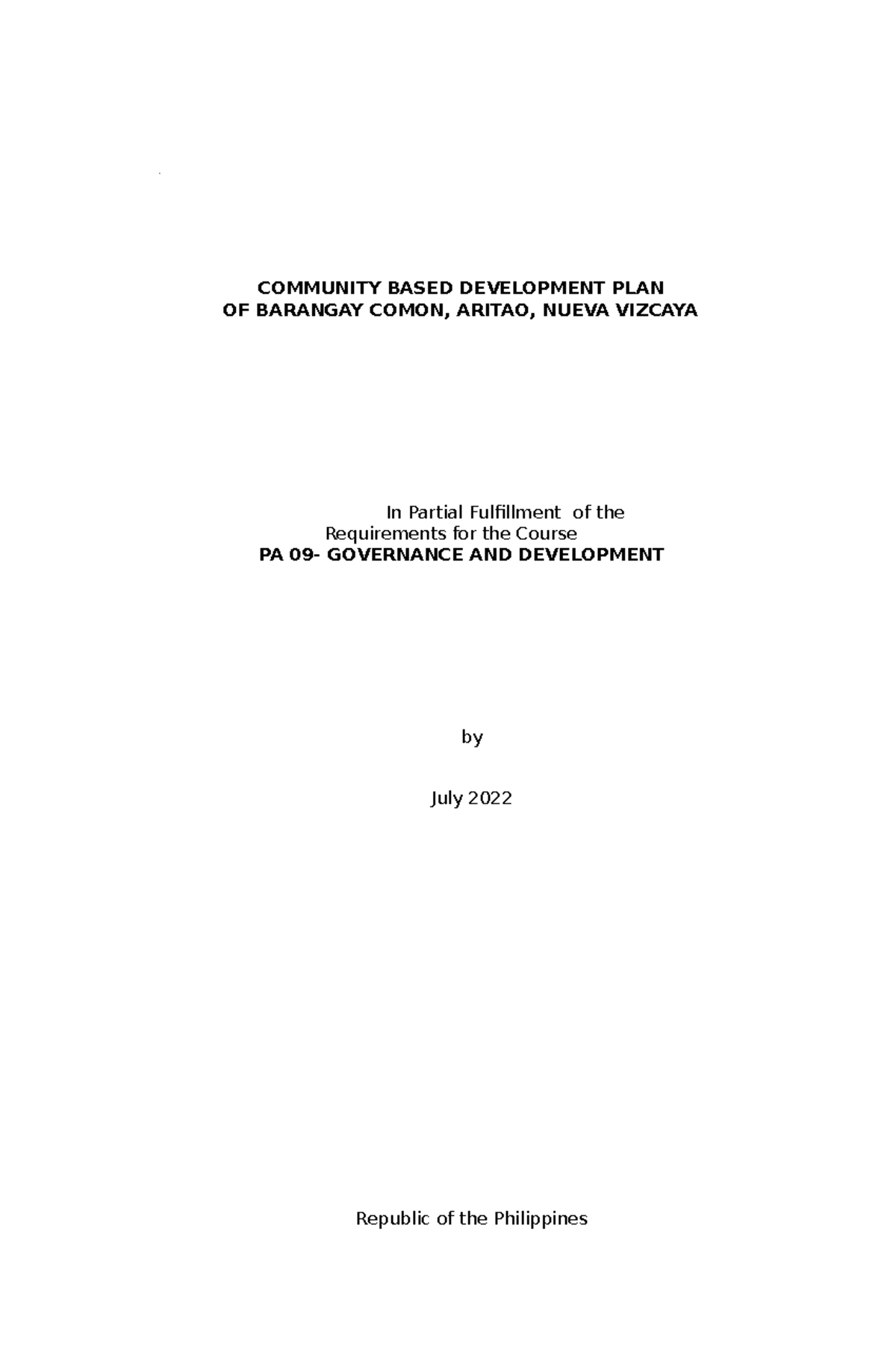 Government Development - . COMMUNITY BASED DEVELOPMENT PLAN OF BARANGAY ...