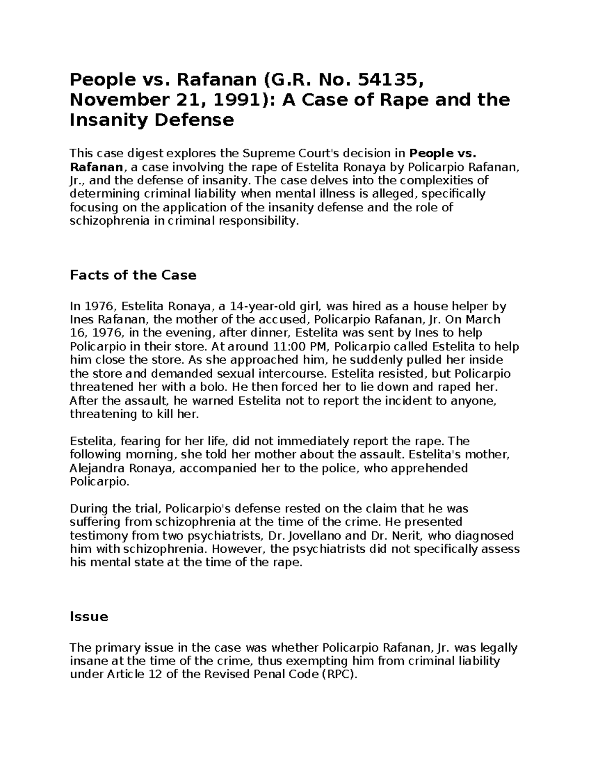 People Vs Rafanan 54135 Nov 21 1991 - People vs. Rafanan (G. No. 54135 ...