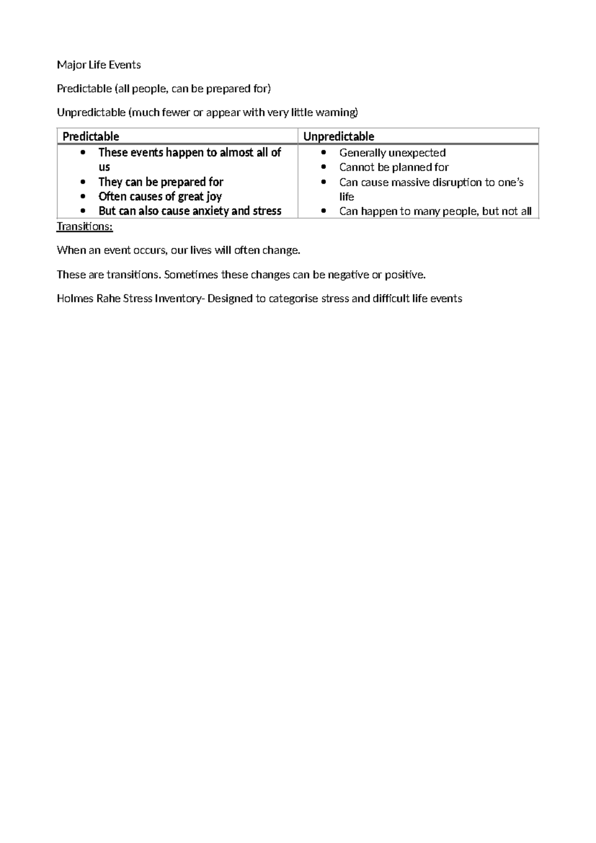 Major Life Events - Major Life Events Predictable (all people, can be ...