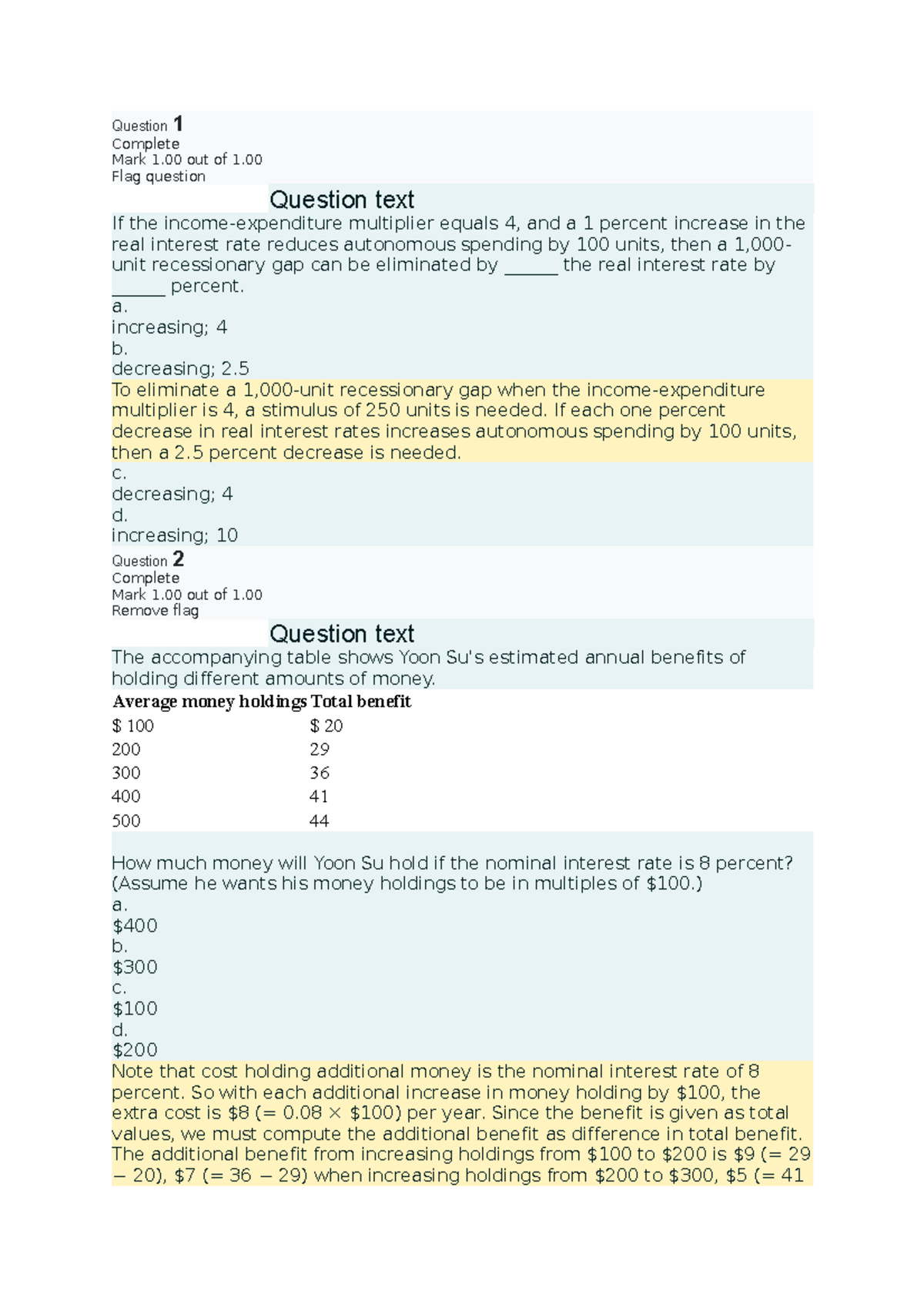 Quiz 11 - Exercises - Question 1 Complete Mark 1 out of 1. Flag question Question text If the ...