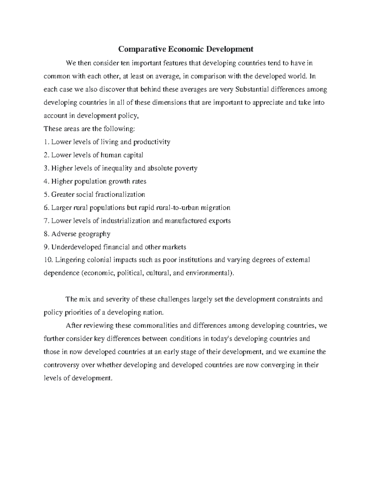 Week 7 - To inform - Comparative Economic Development We then consider ...