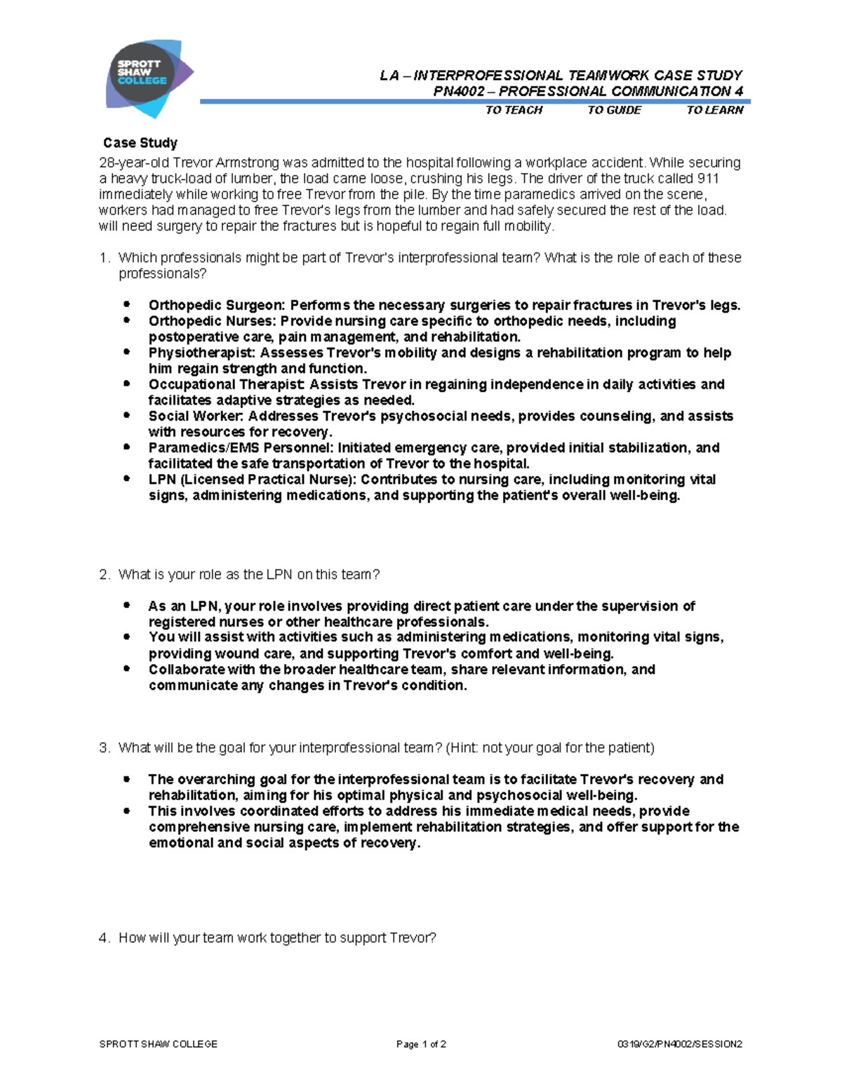 PN 4002 - LA - Interprofessional Teamwork Case Study - March 2019 - LA ...
