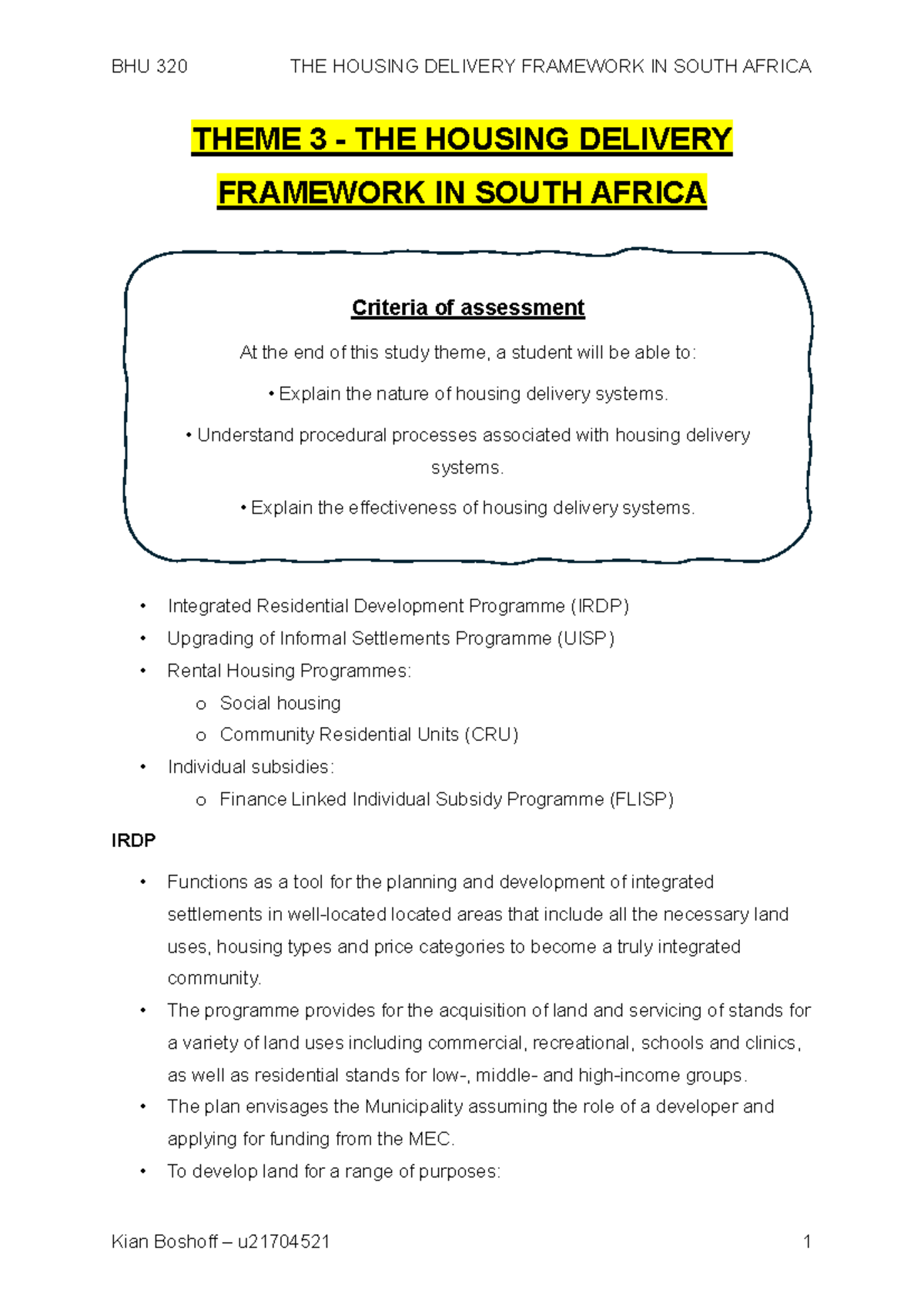 Theme 3 - Summary Housing - THEME 3 - THE HOUSING DELIVERY FRAMEWORK IN ...