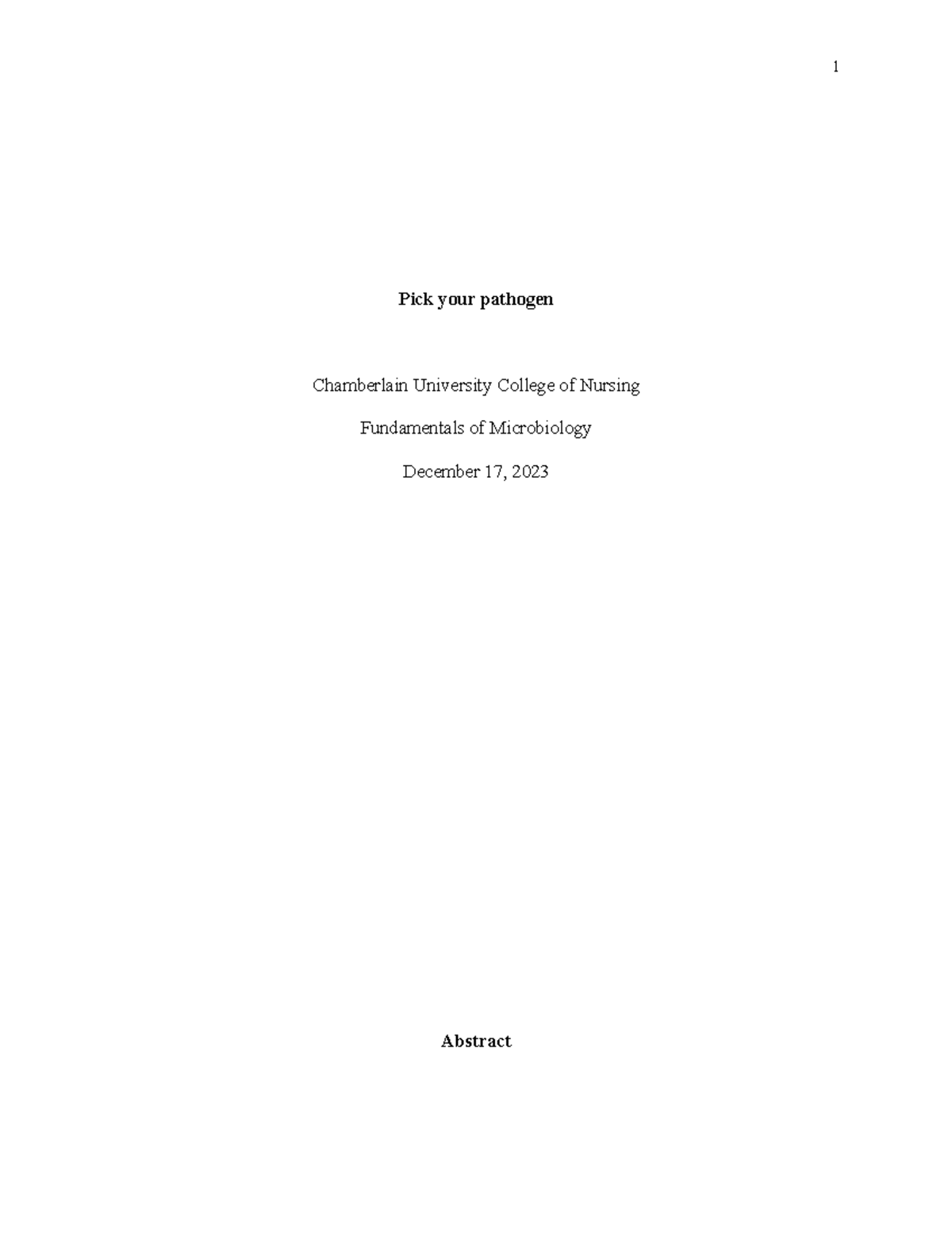 Hiv Pathogen Paper Pick Your Pathogen Chamberlain University College