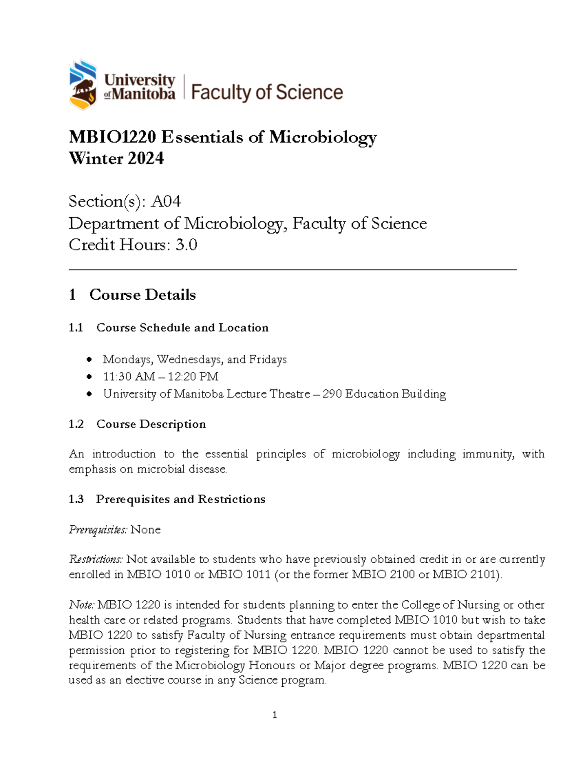 MBIO 1220 A04 Course - MBIO 1220 Essentials of Microbiology Winter 2024 ...